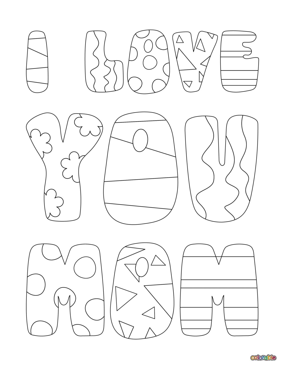 I Love You Mom Coloring Pages - 20 Free Pages | Colorable