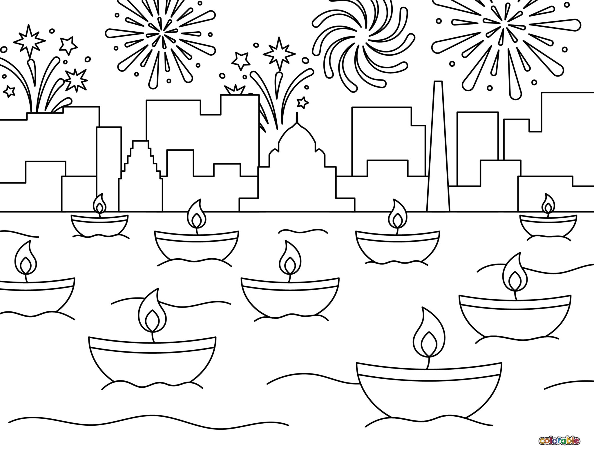 Diwali Coloring Pages - 25 Free Pages | Colorable