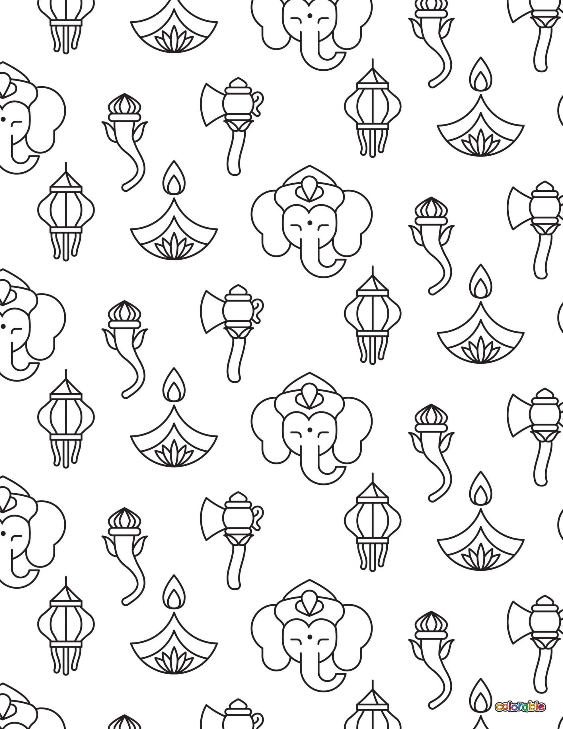Diwali Coloring Pages - 25 Free Pages | Colorable